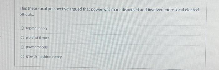 This theoretical perspective argued that power was | Chegg.com