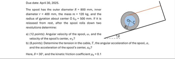 Solved Due date: April 30, 2025.The spool has the outer | Chegg.com
