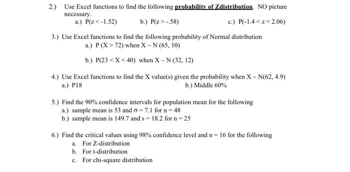 Solved 2 Use Excel Functions To Find The Following