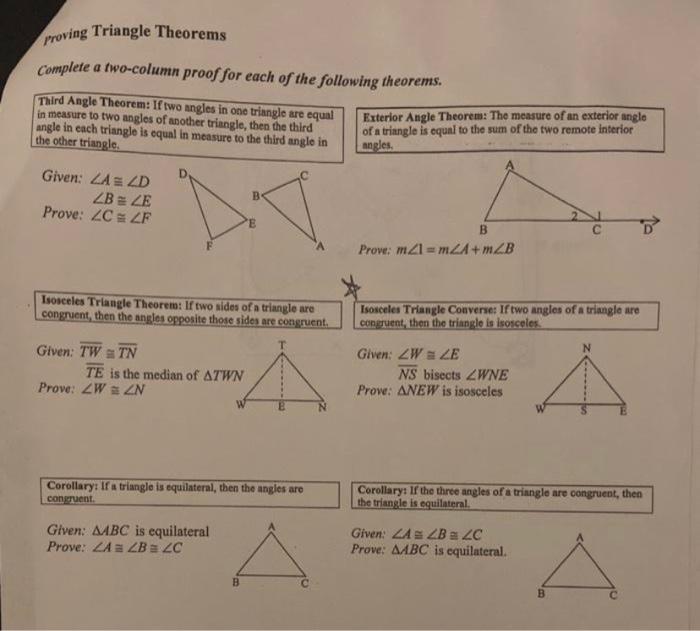Solved proving Triangle Theorems Complete a two-column proof | Chegg.com