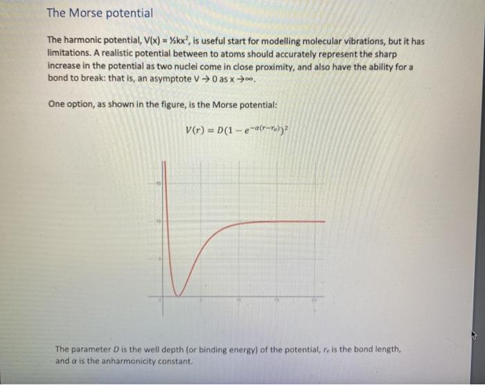 Solved The Morse potential The harmonic potential, V(x) = | Chegg.com