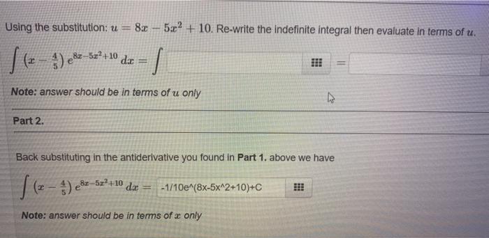 Solved Using the substitution: u = 8x - 5:22 + 10. Re-write | Chegg.com
