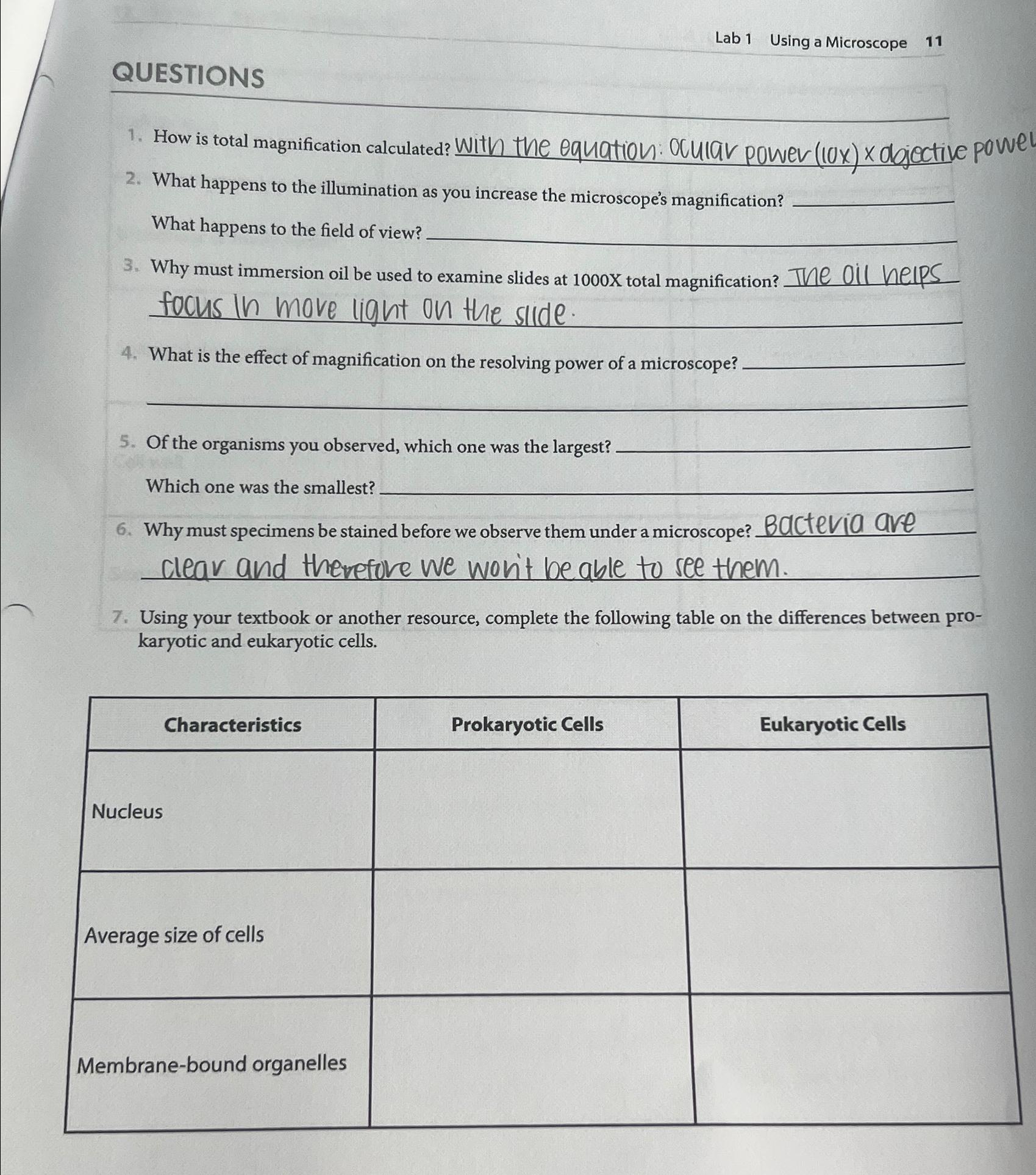 Solved Lab 1 ﻿Using a Microscope11QUESTIONSHow is total | Chegg.com