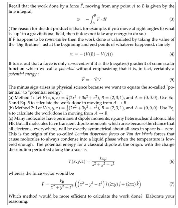 Solved Recall that the work done by a force F, moving from | Chegg.com
