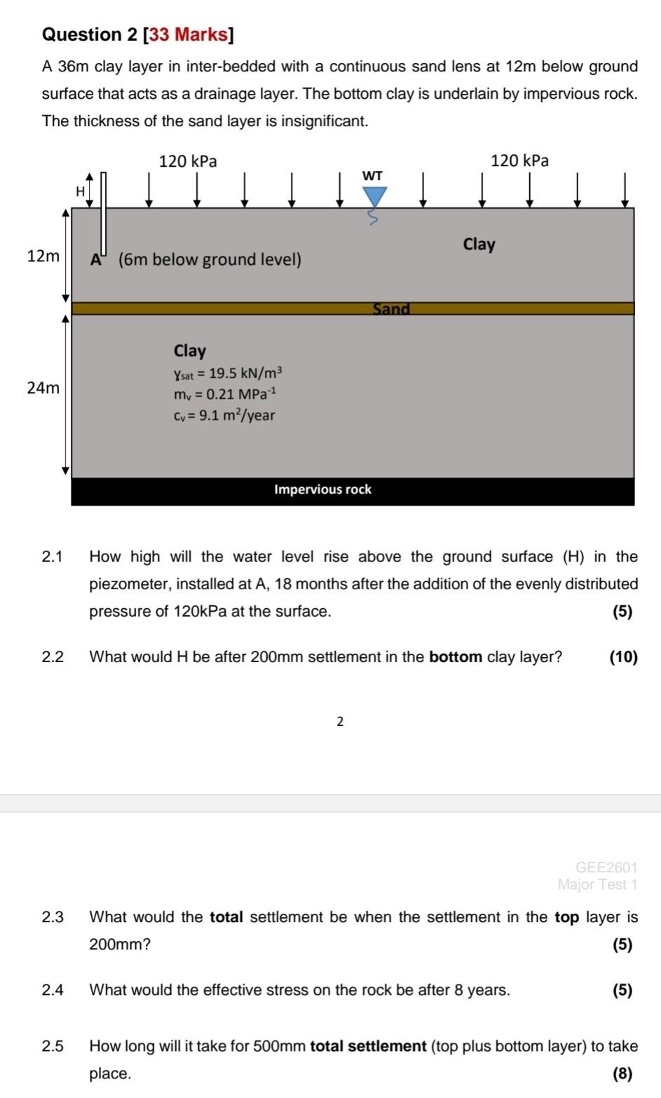 Solved Question 2 [33 Marks] A 36 m clay layer in | Chegg.com