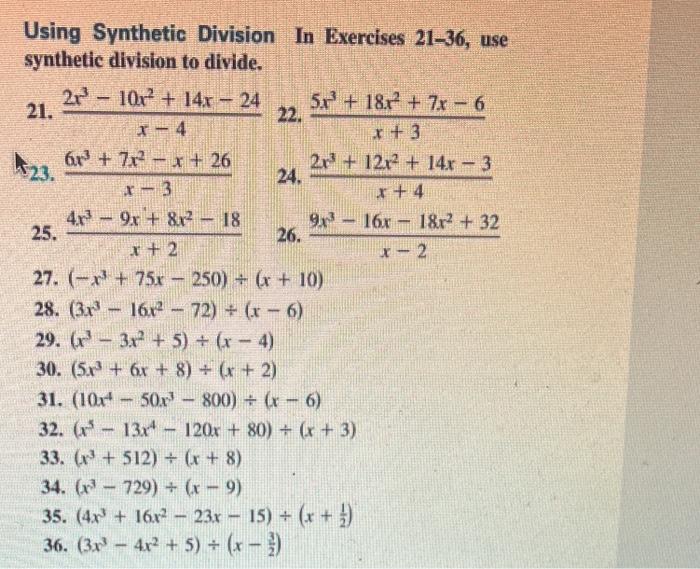 Solved Using Synthetic Division In Exercises 21-36, use | Chegg.com