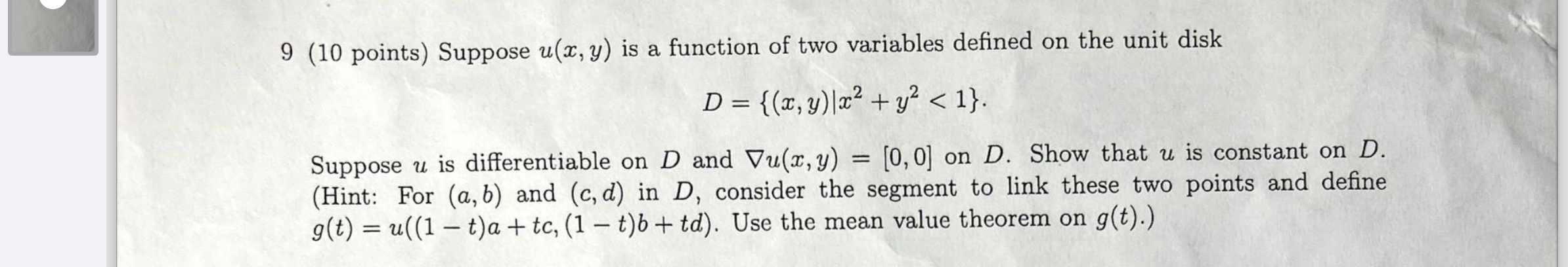 Solved 9 (10 ﻿points) ﻿Suppose u(x,y) ﻿is a function of two | Chegg.com