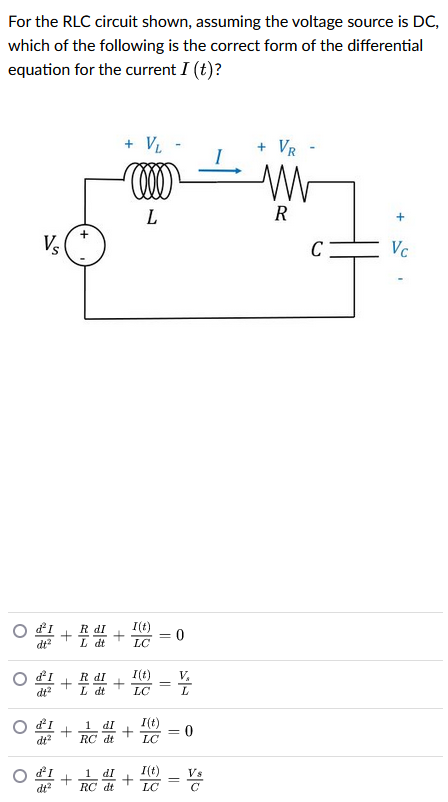 Solved For the RLC circuit shown, assuming the voltage | Chegg.com