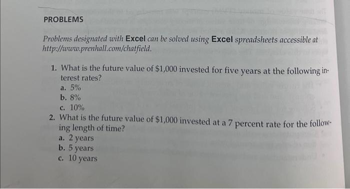 Solved Problems Designated With Excel Can Be Solved Using Chegg