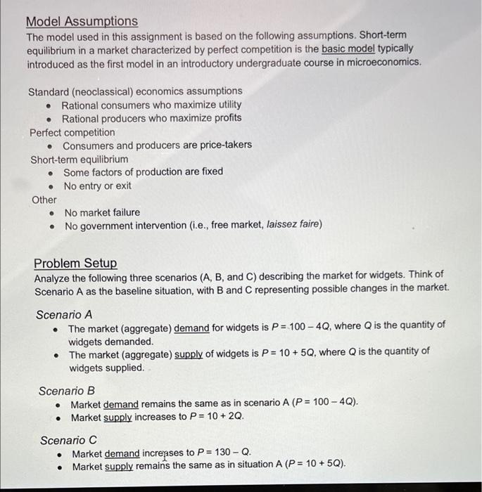 Solved Model Assumptions The model used in this assignment | Chegg.com