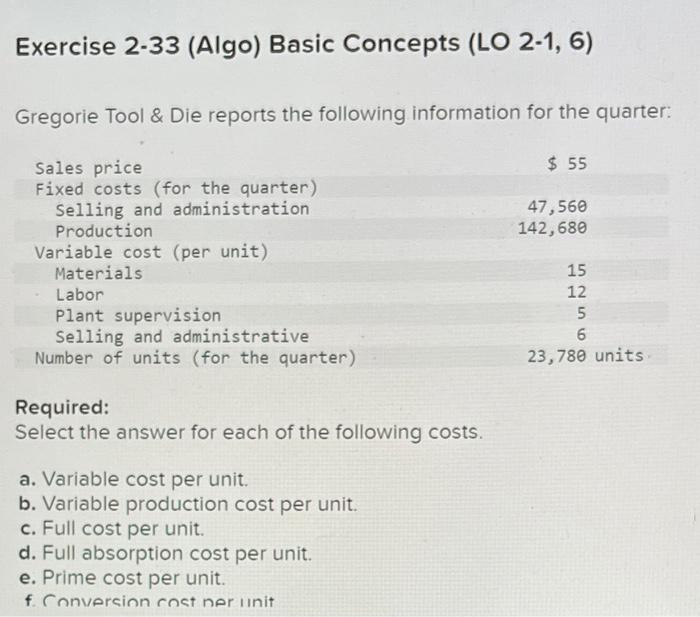 Solved Gregorie Tool & Die reports the following information | Chegg.com
