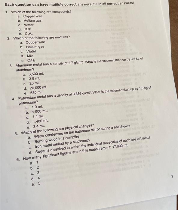 Solved Each question can have multiple correct answers, fill | Chegg.com