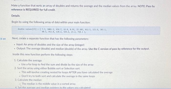 Solved Make a function that sorts an array of doubles and | Chegg.com