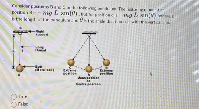 Solved Consider positions B and C in the following pendulum. | Chegg.com