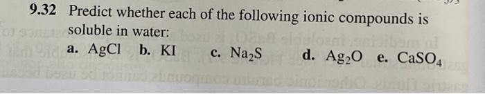 Solved 9.32 Predict whether each of the following ionic | Chegg.com
