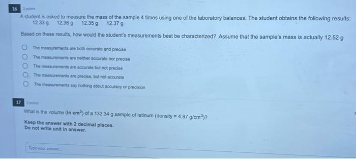 Solved 162 A student is asked to measure the mass of the | Chegg.com