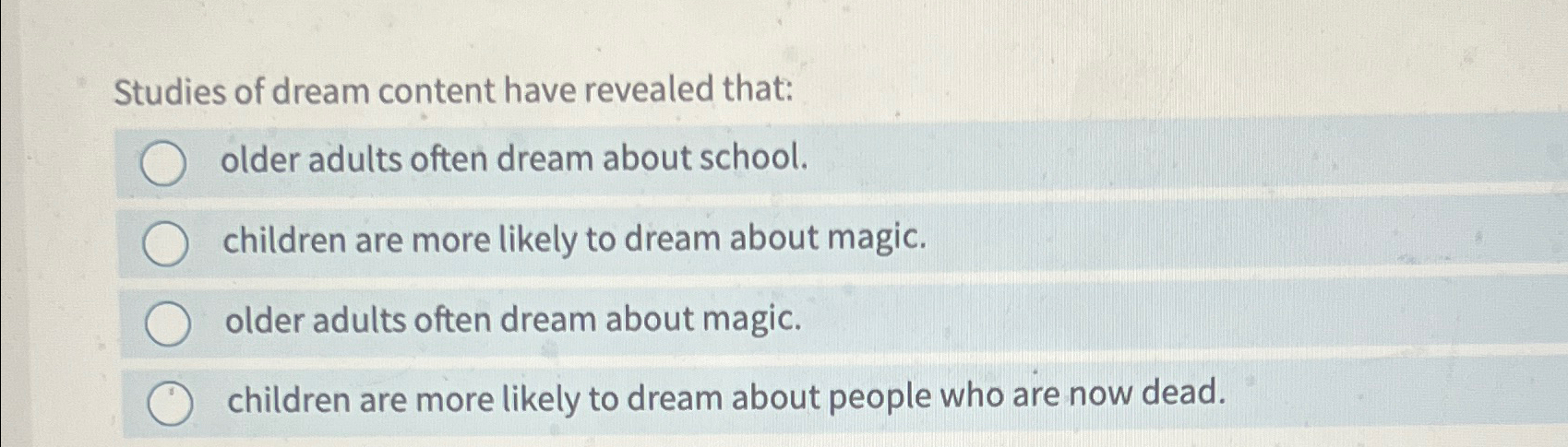 Solved Studies of dream content have revealed that:older | Chegg.com