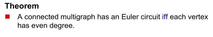 Solved Theorem A connected multigraph has an Euler circuit | Chegg.com