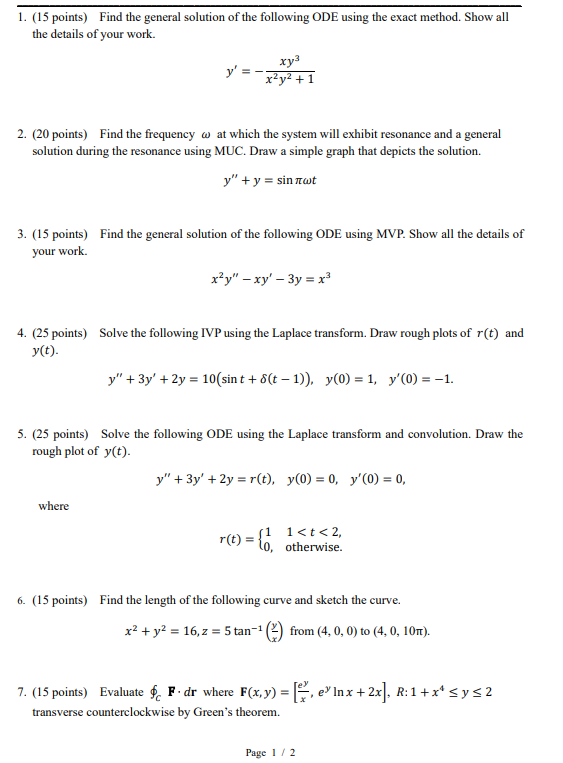Solved (15 ﻿points) ﻿Find the general solution of the | Chegg.com