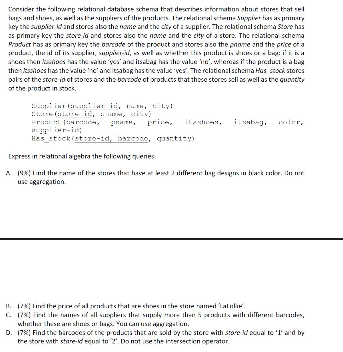 Consider The Following Relational Database Schema