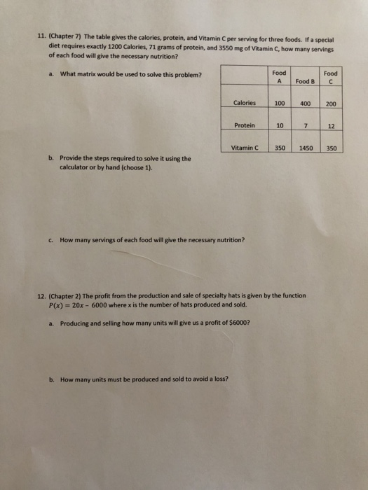 Solved 11. (Chapter 7) The table gives the calories, | Chegg.com