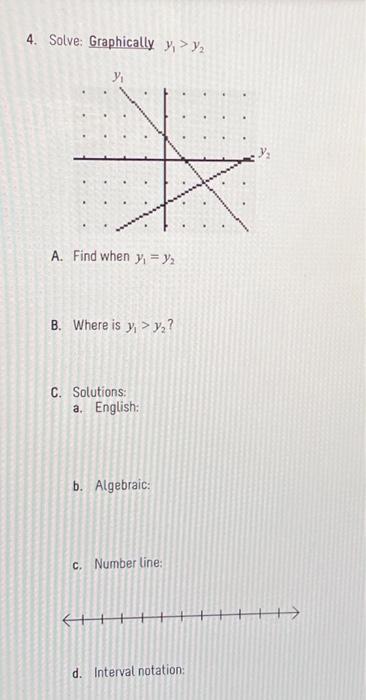Solved 4. Solve: Graphically y1>y2 A. Find when y1=y2 B. | Chegg.com