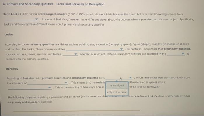 Solved 4. Primary and Secondary Qualities - Locke and | Chegg.com