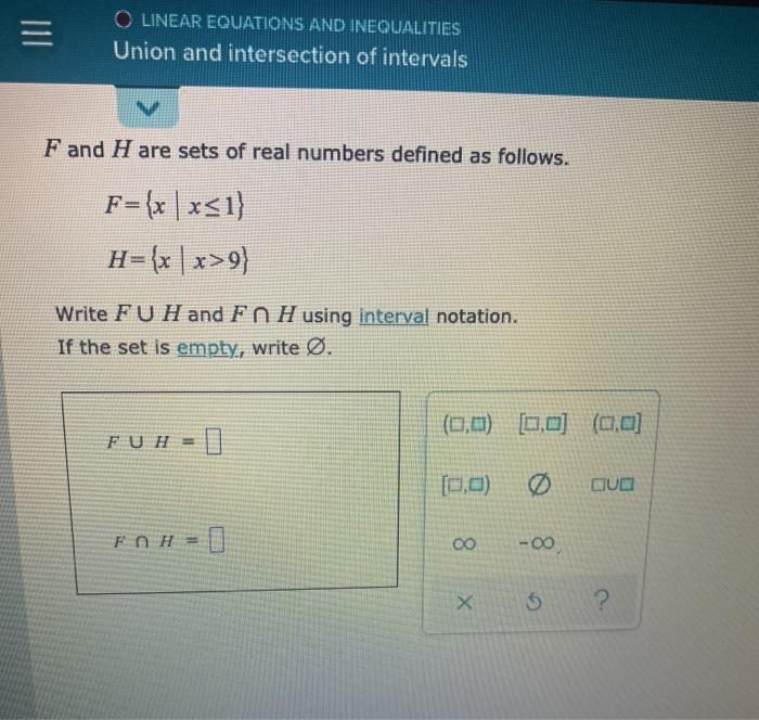 Solved = O LINEAR EQUATIONS AND INEQUALITIES Union and | Chegg.com