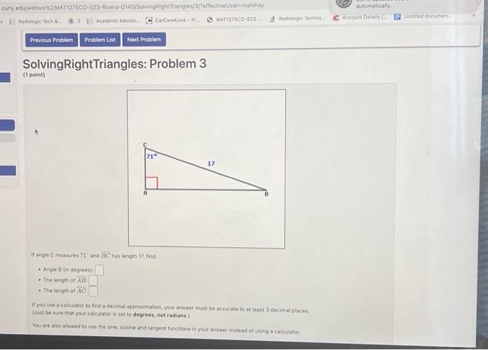 Solved SolvingRightTriangles: Problem 4 (7 point) If angle 6 | Chegg.com