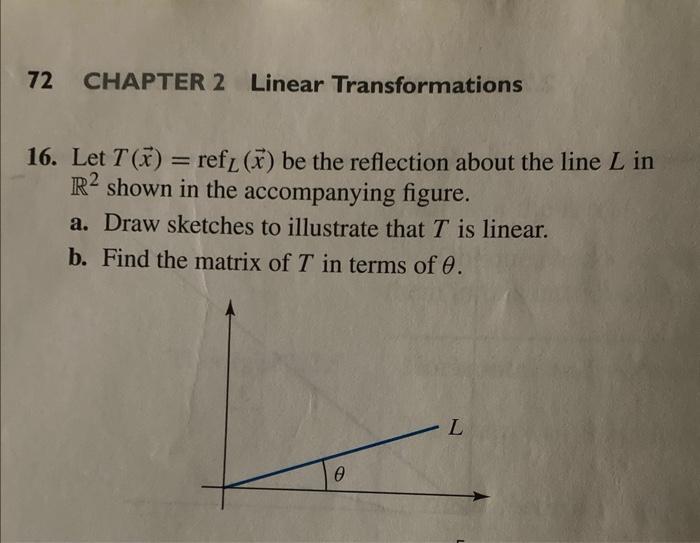 Solved 16. Let T(x)=refL(x) be the reflection about the line | Chegg.com