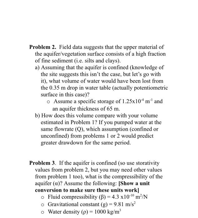 Solved - Storage (specific yield and specific storage) - | Chegg.com