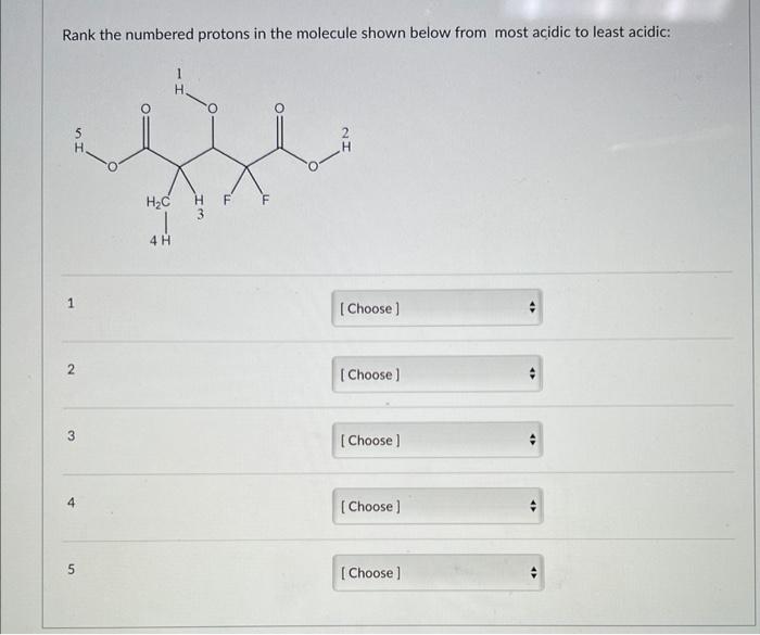 Solved Rank the numbered protons in the molecule shown below | Chegg.com