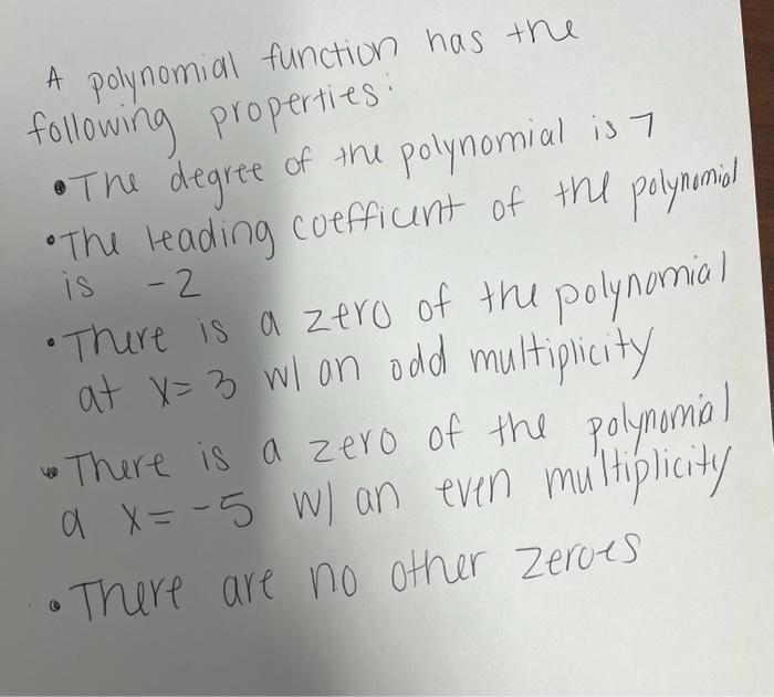 Solved 1) Write a polynomial with the above information. | Chegg.com