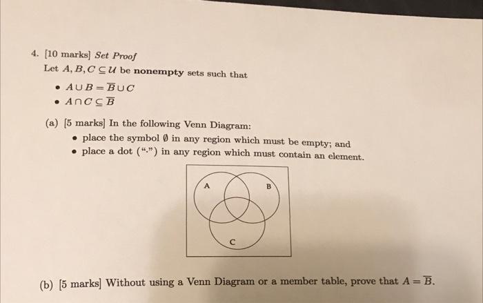 Solved 4. [10 marks] Set Proof Let A,B,C CU be nonempty sets | Chegg.com