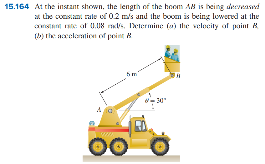 Solved 15.164 ﻿At the instant shown, the length of the boom | Chegg.com
