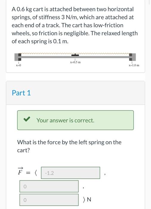Solved A 0.6 kg cart is attached between two horizontal | Chegg.com