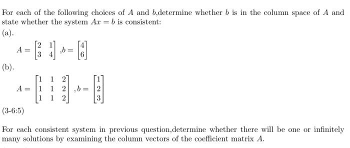 Solved For each consistent system in previous question, | Chegg.com