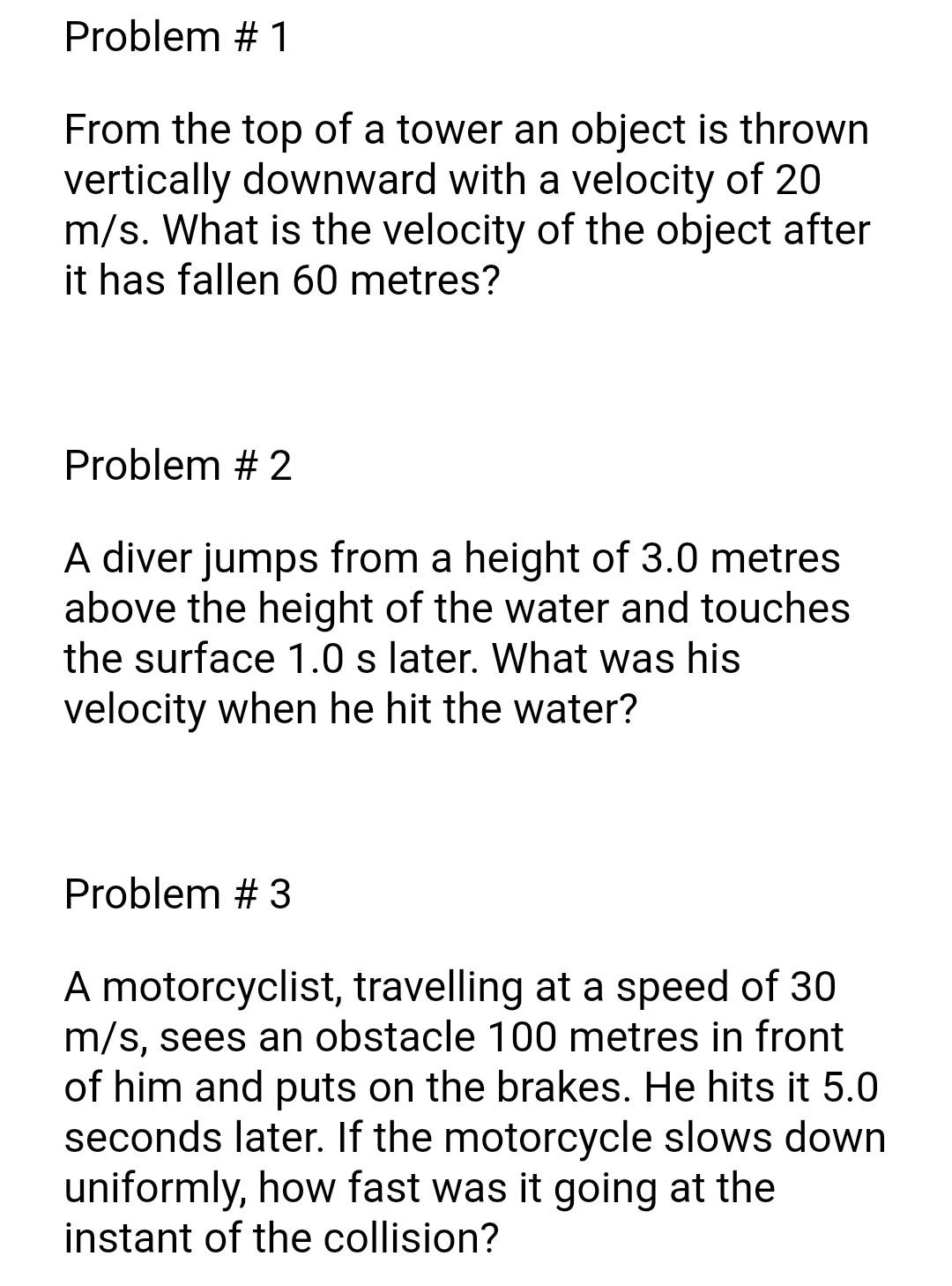 Solved Problem # 1 From the top of a tower an object is | Chegg.com