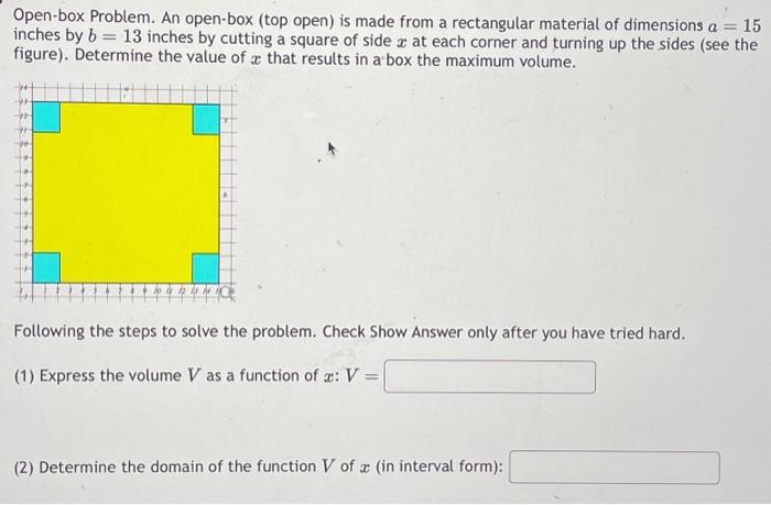 Solved Open-box Problem. An open-box (top open) is made from | Chegg.com