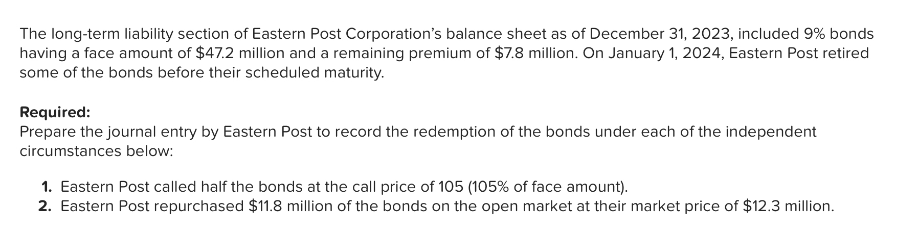 The long-term liability section of Eastern Post | Chegg.com