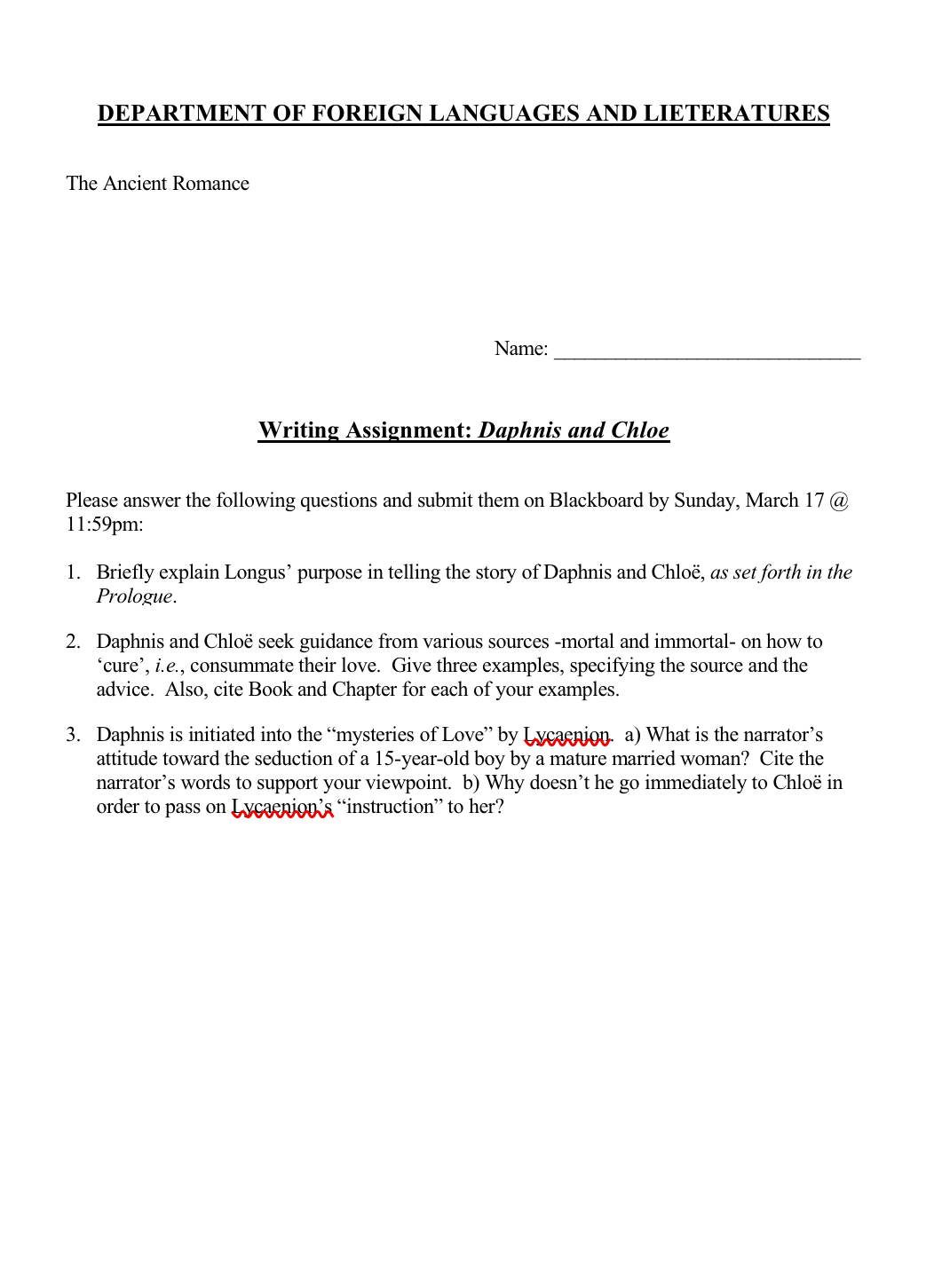 DEPARTMENT OF FOREIGN LANGUAGES AND LIETERATURESThe | Chegg.com