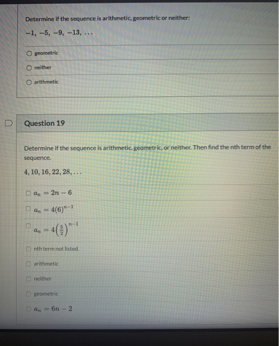 Solved Determine if the sequence is arithmetic, geometric or | Chegg.com