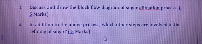 Solved i. Discuss and draw the block flow diagram of sugar | Chegg.com