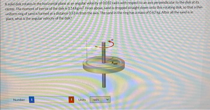 Solved A solid disk rotates in the horizontal plane at an | Chegg.com