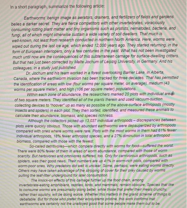 In a short paragraph, summarize the following | Chegg.com