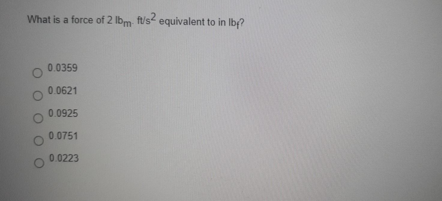 Solved What is a force of 2 lbn.fts2 equivalent to in lbf? | Chegg.com