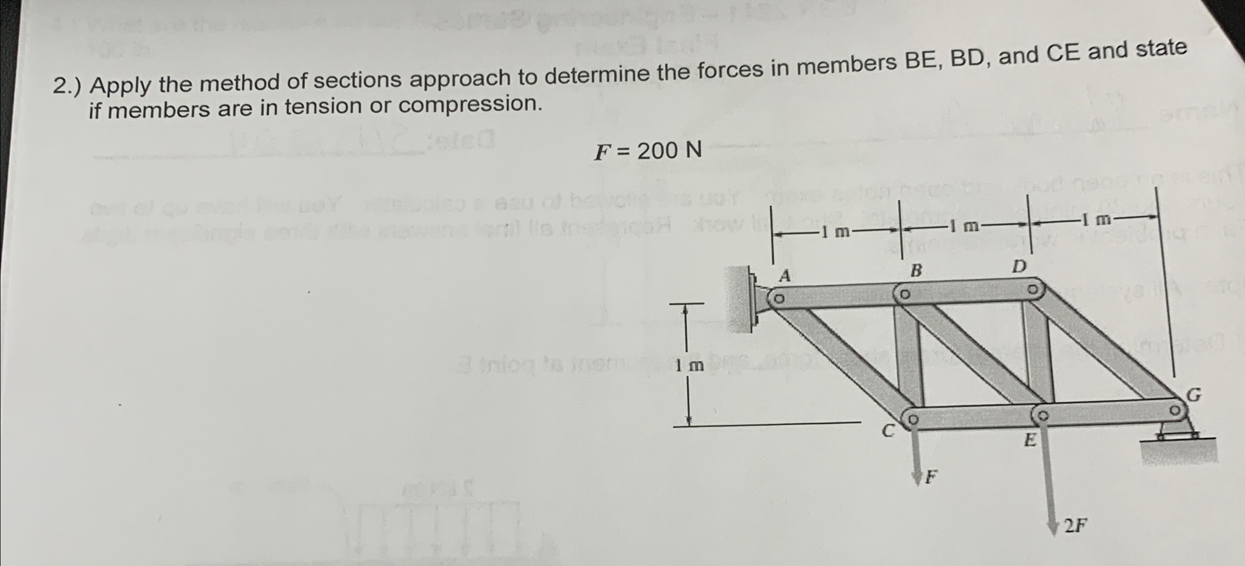 Solved 2.) ﻿Apply the method of sections approach to | Chegg.com