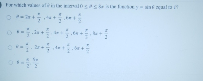 Solved For which values of θ ﻿in the interval 0≤θ≤8π ﻿is the | Chegg.com