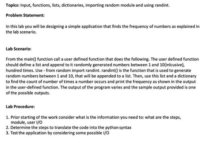 Solved Topics: Input, functions, lists, dictionaries, | Chegg.com