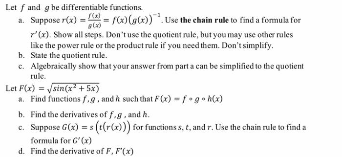 Solved Let f and g be differentiable functions. a. Suppose | Chegg.com